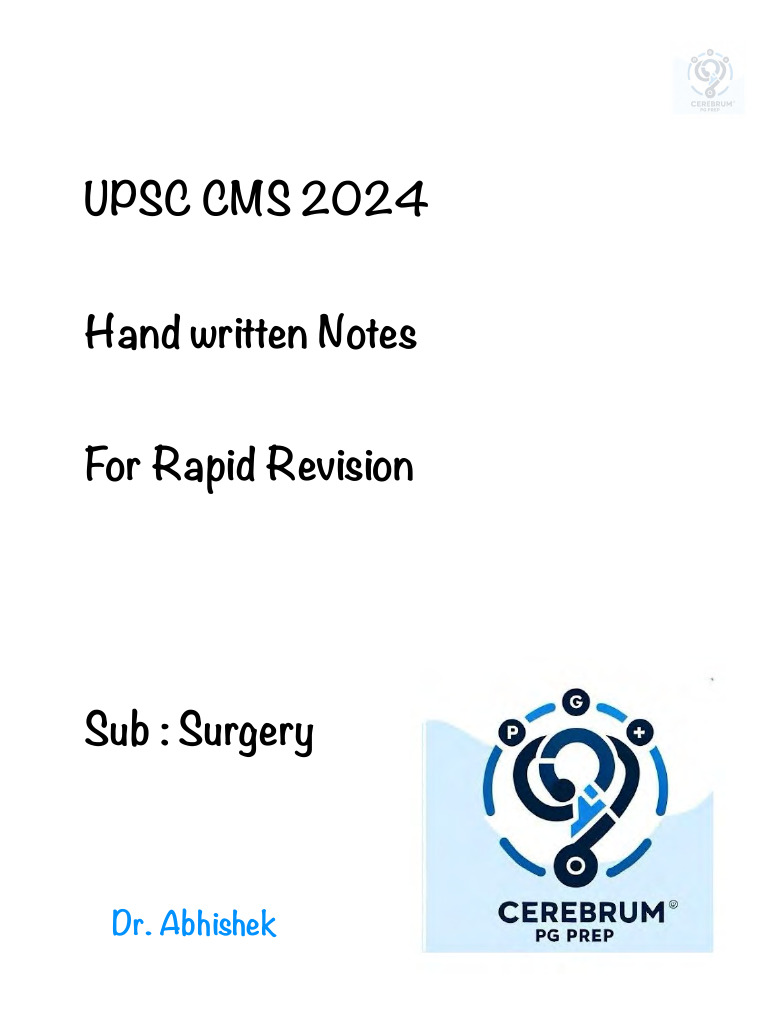 Cerebrum Surgery Handwritten Notes UPSC CMS 2024 Reduced | PDF | Google ...
