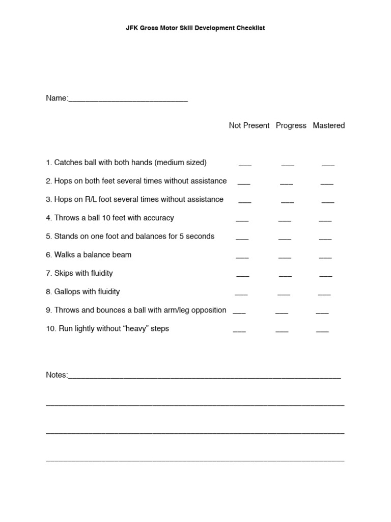 Gross Motor Skill Checklist Kindergartenthrough 3 RD Grade | PDF