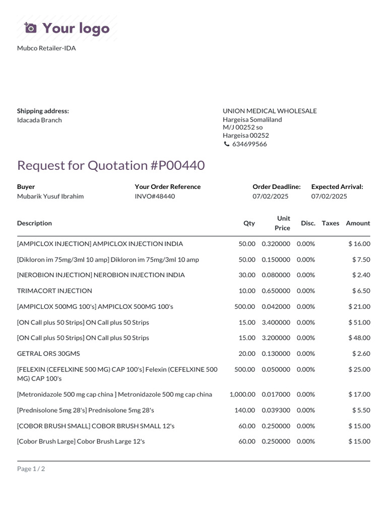 Request For Quotation - P00440 | PDF | Pfizer | Drugs