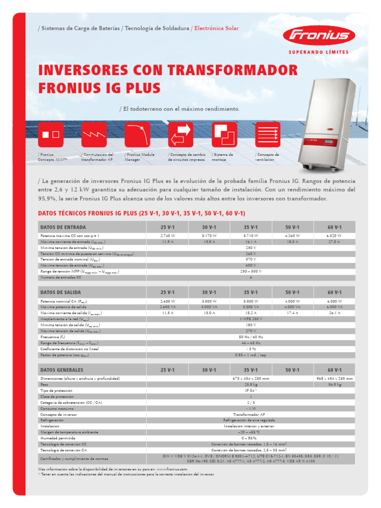 Inversores Fronius IG Plus: Especificaciones | PDF | Corriente continua ...