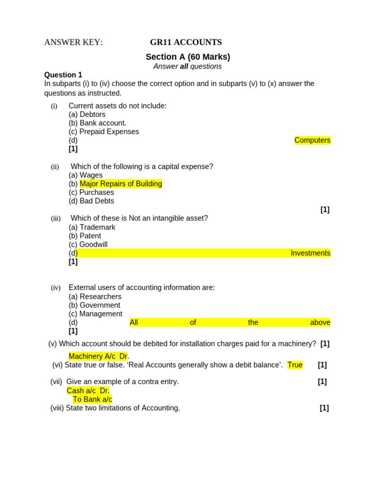 GR11 Accounts Answer Key and Journal Entries | PDF | Debits And Credits ...