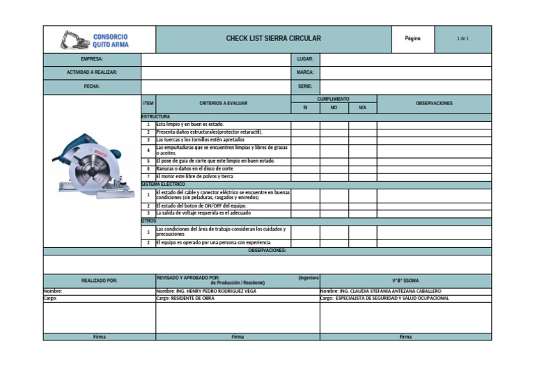 Checklist de Seguridad para Sierra Circular | PDF
