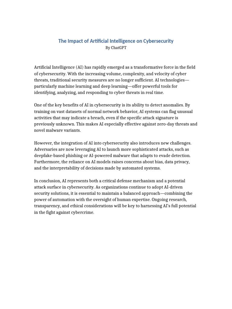 AI's Role in Cybersecurity Challenges | PDF