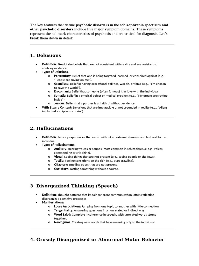 The Key Features That Define Psychotic Disorders I | PDF | Psychosis ...
