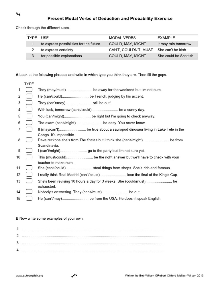Present Modal Verbs of Deduction and Probability Author Bob Wilson ...