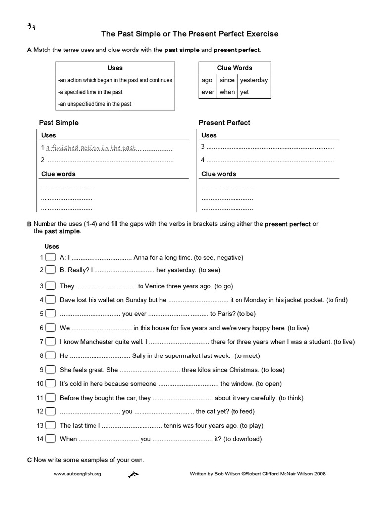 The Present Perfect or The Past Simple Exercise Author Bob Wilson | PDF ...