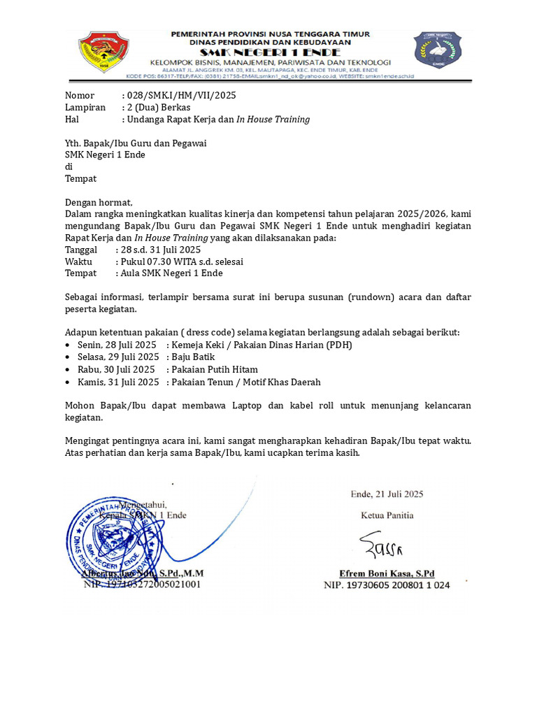 Undangan Rapat Kerja SMK Negeri 1 Ende | PDF