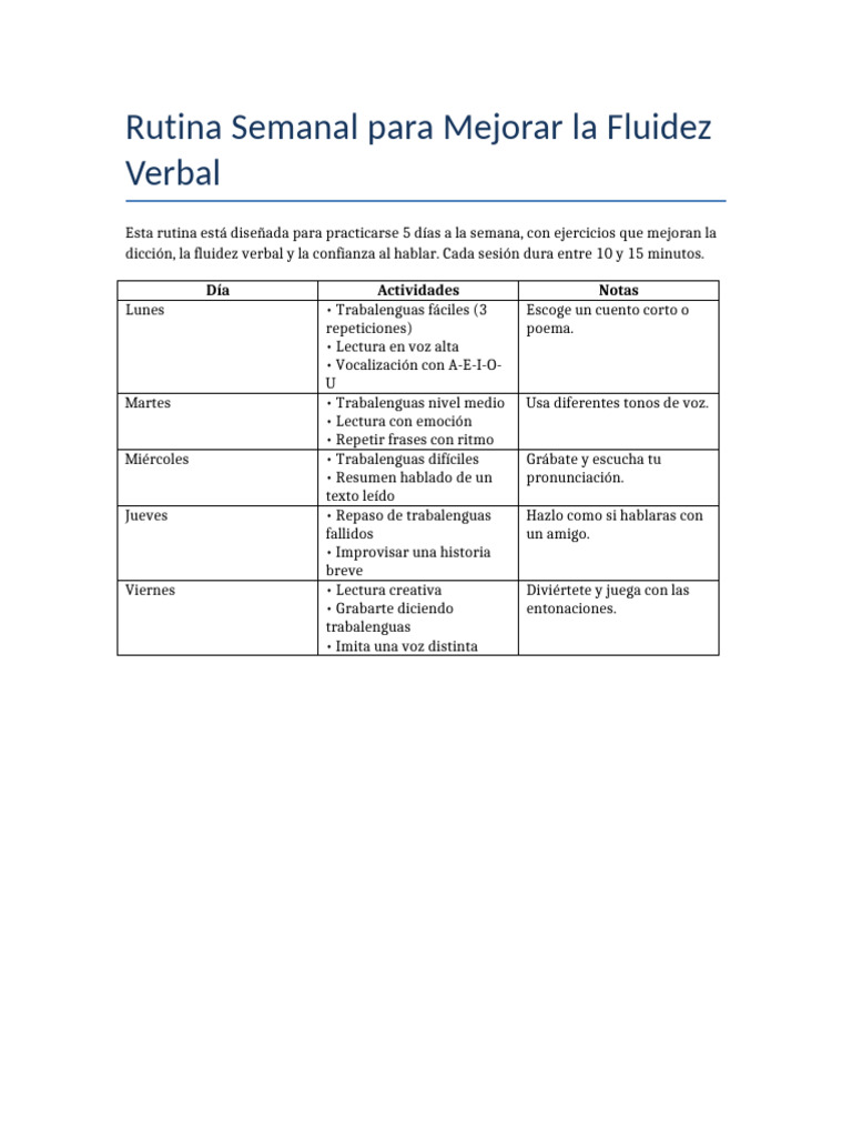 Rutina Fluidez Verbal | PDF