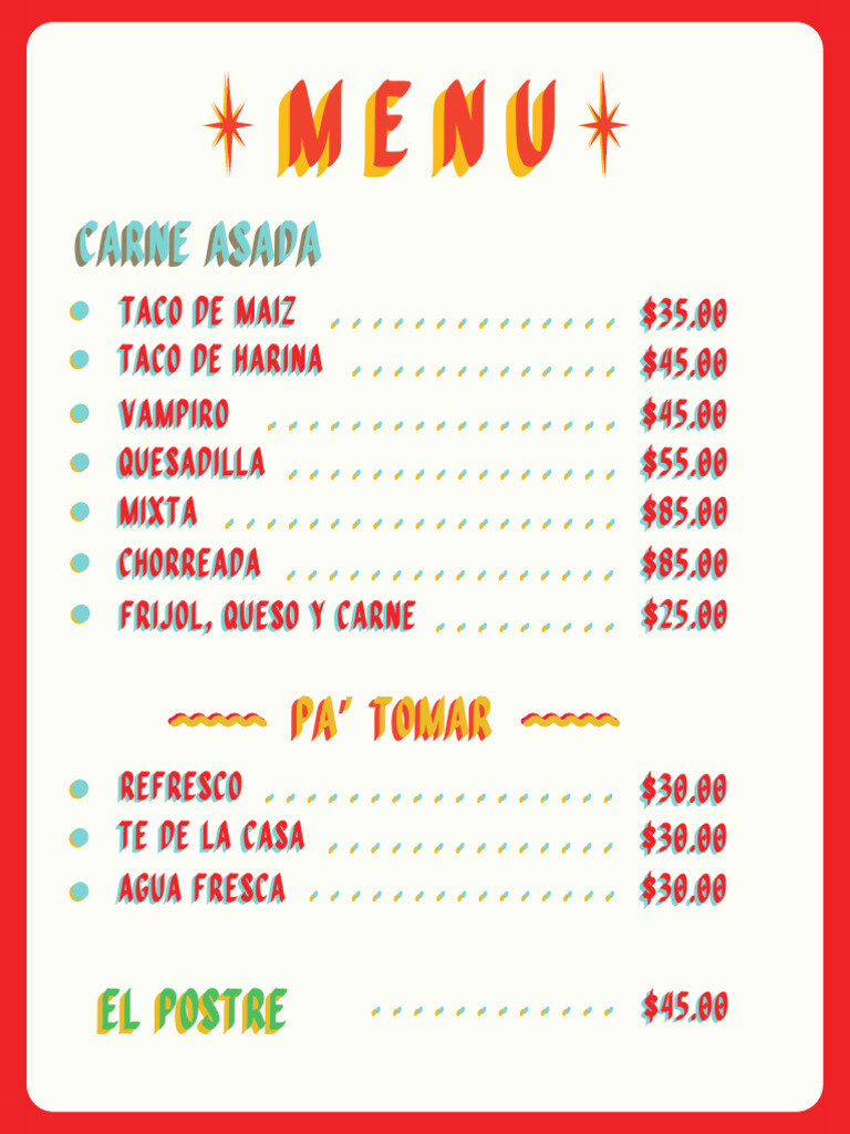 Menú de Carne Asada y Tacos | PDF