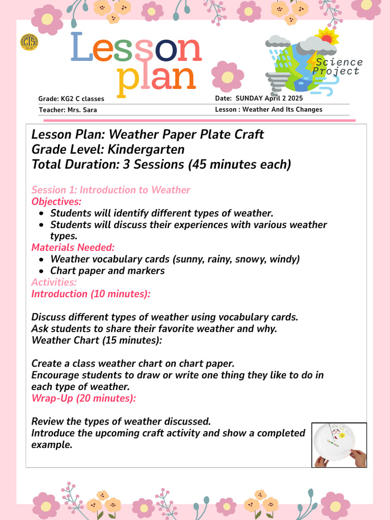 Lesson Plan Science Project Weather Wheel 2025 | PDF | Learning