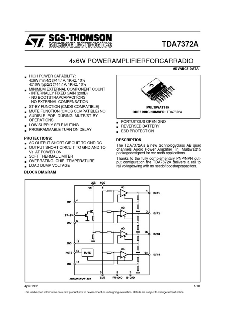 Tda 7372 | PDF | Amplifier | Bipolar Junction Transistor