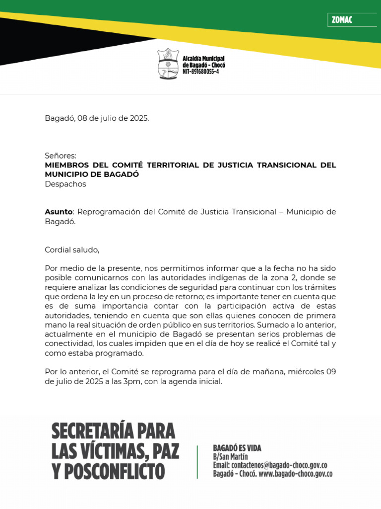 OFICIO DE REPROGRAMACIÓN DEL CTJT 2025-1 | PDF