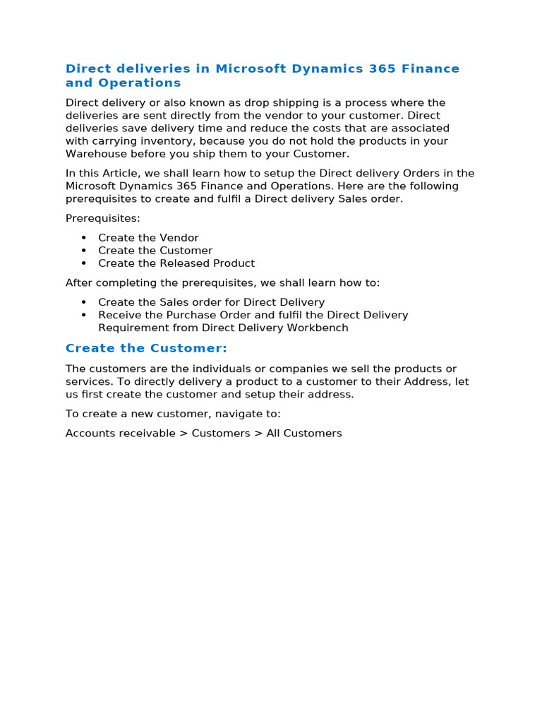 Direct Delivery Setup in D365 Finance | PDF | Receipt | Logistics