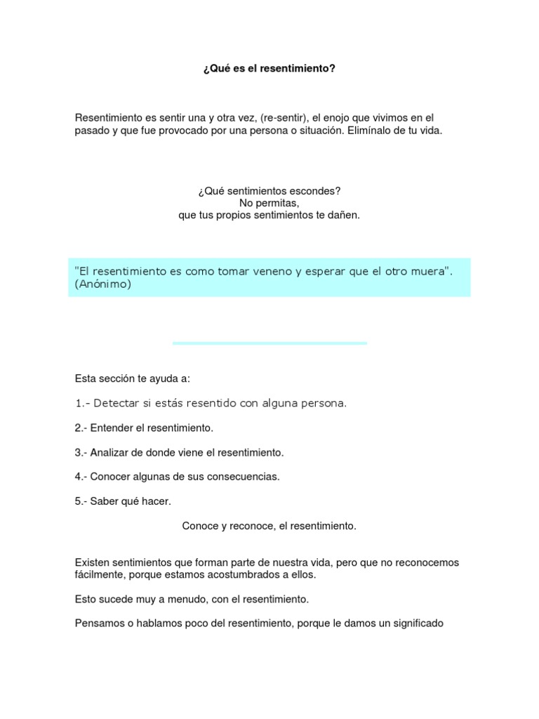 Qué Es El Resentimiento | PDF | Ira | Autoestima