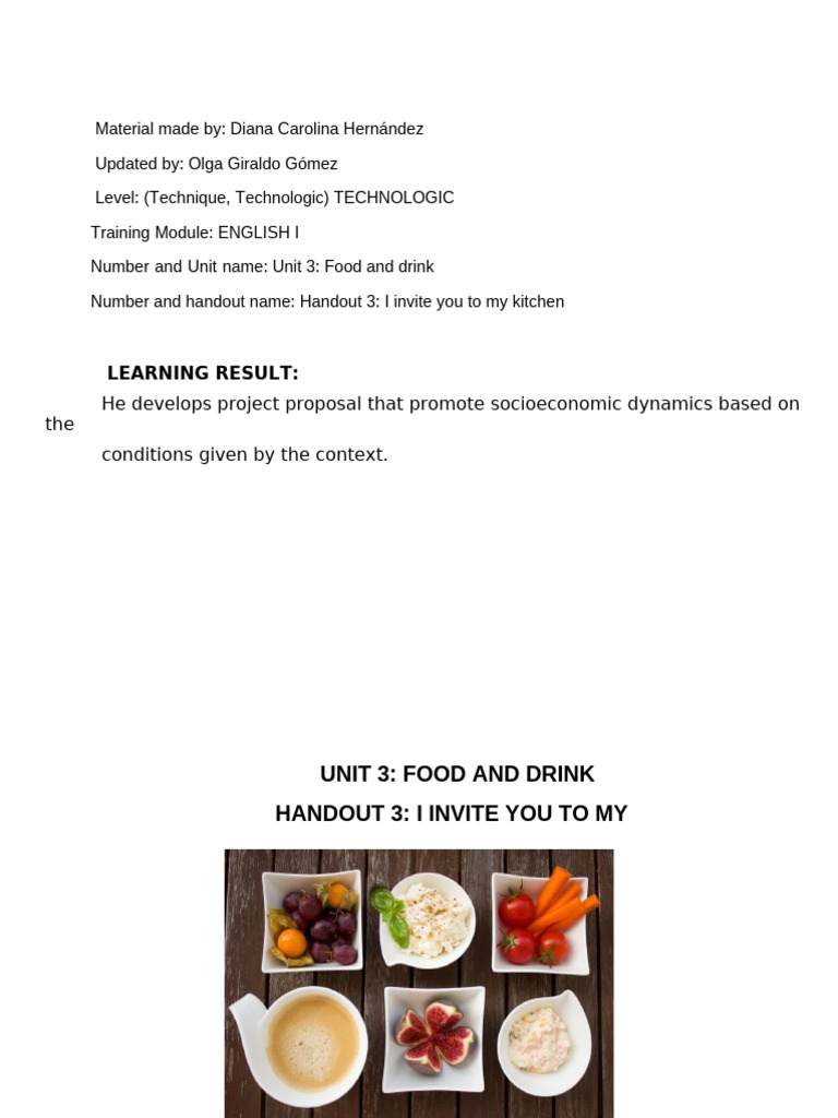 Food and Drink: Healthy Diet Module | PDF | Fruit | Lunch