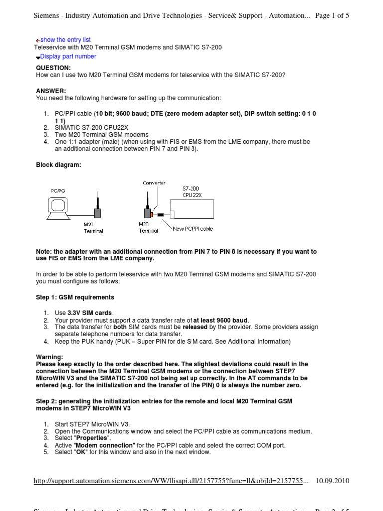 Teleservice With M20 Terminal GSM Modems and SIMATIC S7-200 | PDF ...