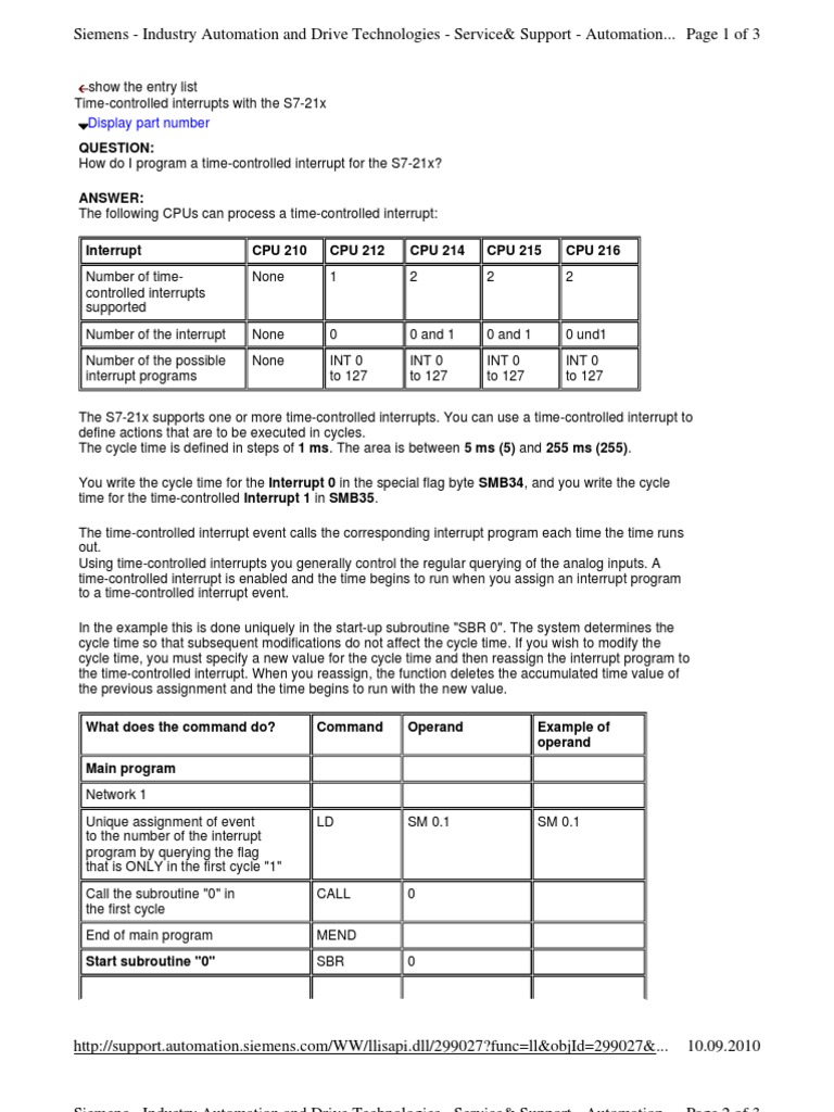 Time-Controlled Interrupts With The S7-21x | PDF | Central Processing Unit | Computer Programming
