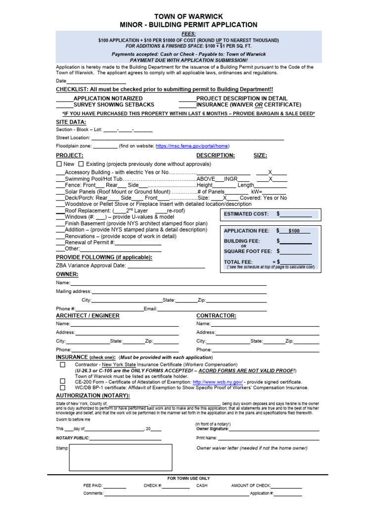 Warwick Minor Building Permit Application | PDF