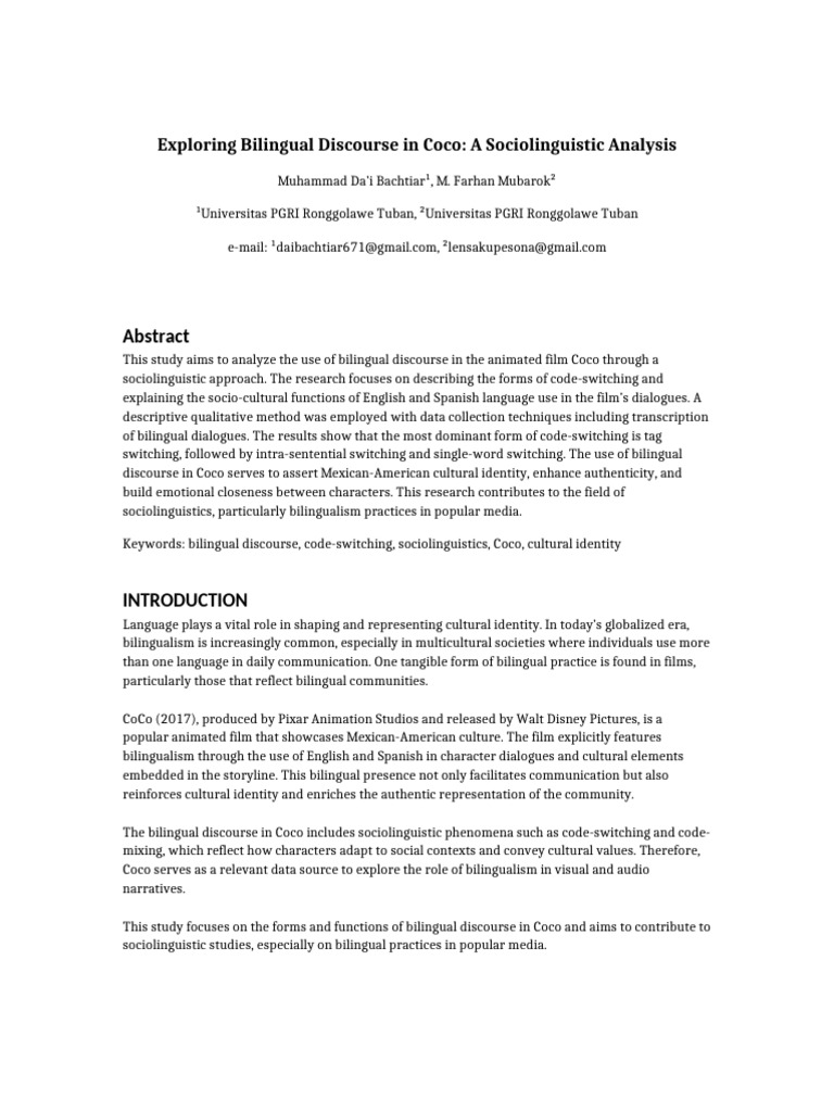 Exploring Bilingual Discourse in Coco A Sociolinguistic Analysis | PDF ...
