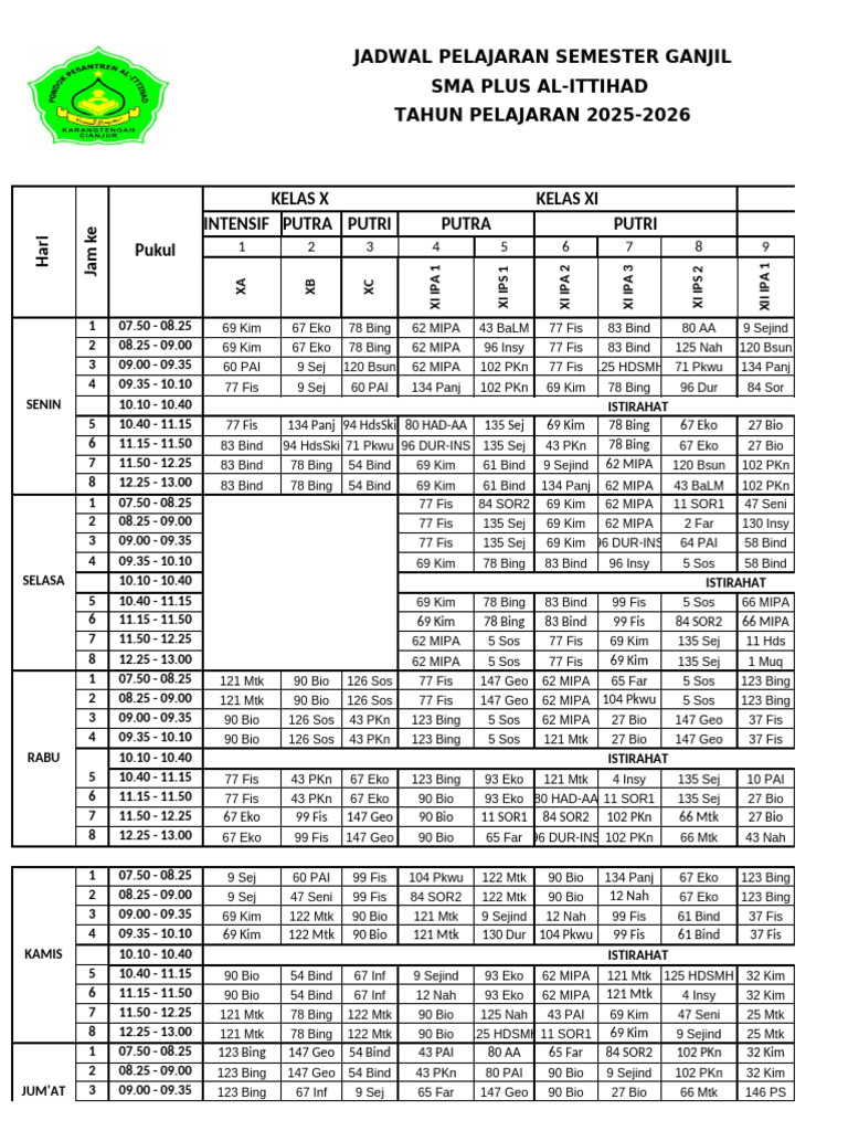 (Final) Jadwal KBM Sma 2025-2026 Mulai 28 Juli 2025 | PDF