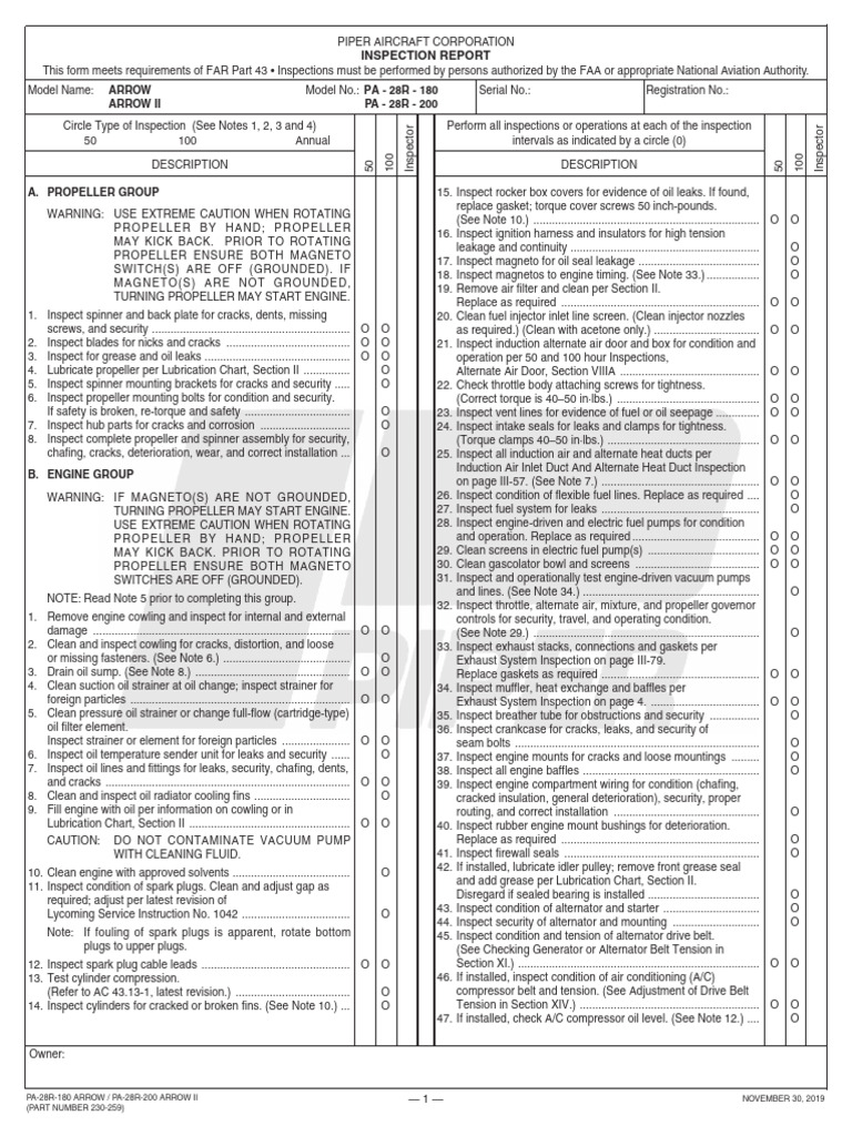 230-259 Inspection Report | PDF | Belt (Mechanical) | Aircraft Flight ...