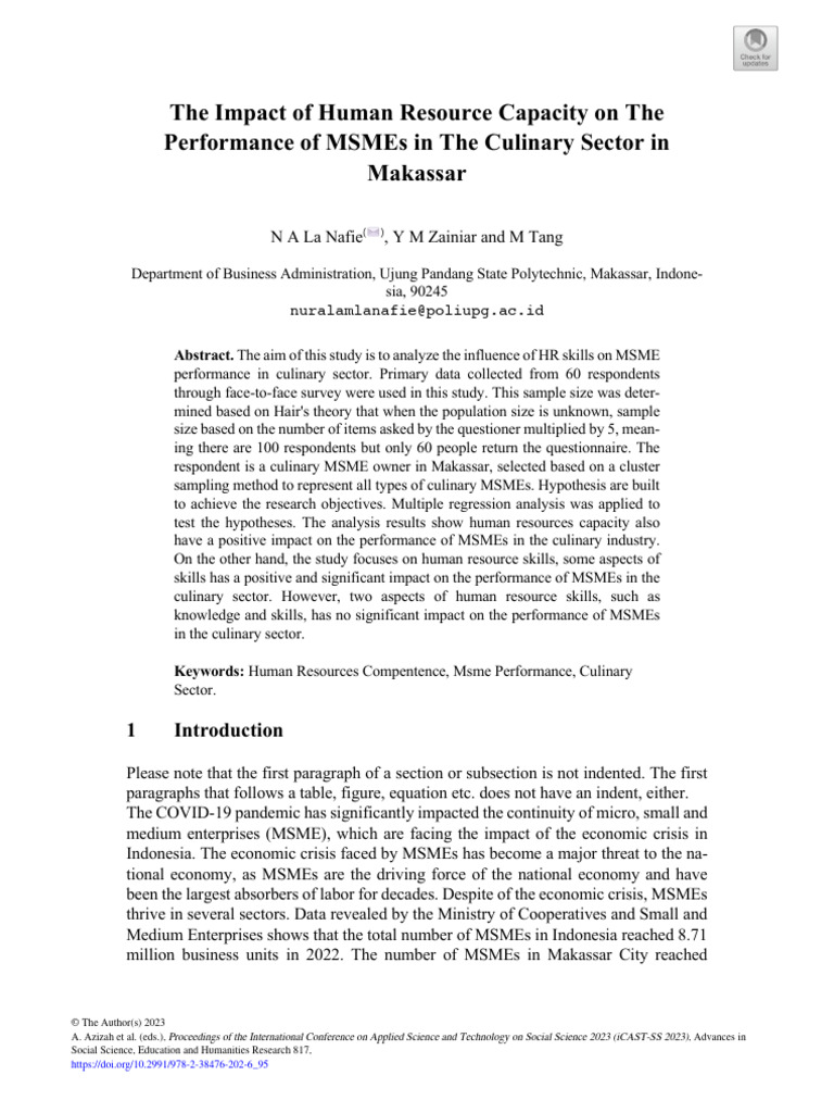 The Impact of Human Resource Capacity On The Performance of MSMEs in ...