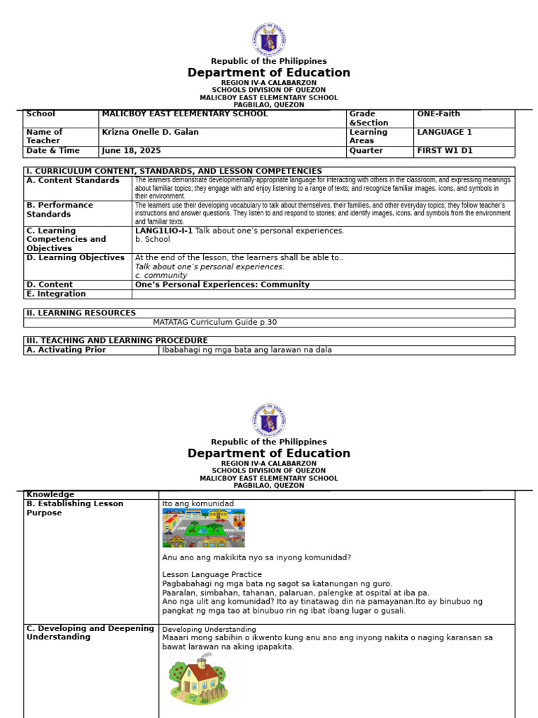 Language Lesson Plan for Grade 1 | PDF | Curriculum | Intelligence