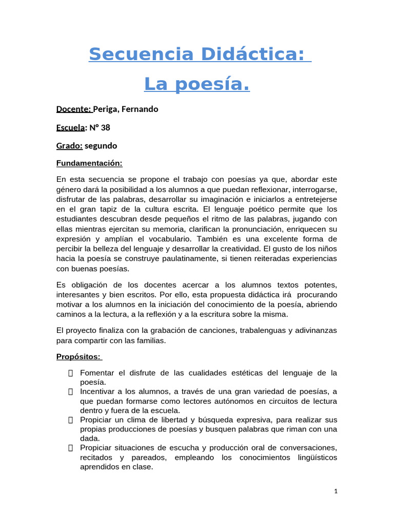 Secuencia LA POESÍA Segundo Grado F | PDF | Poesía
