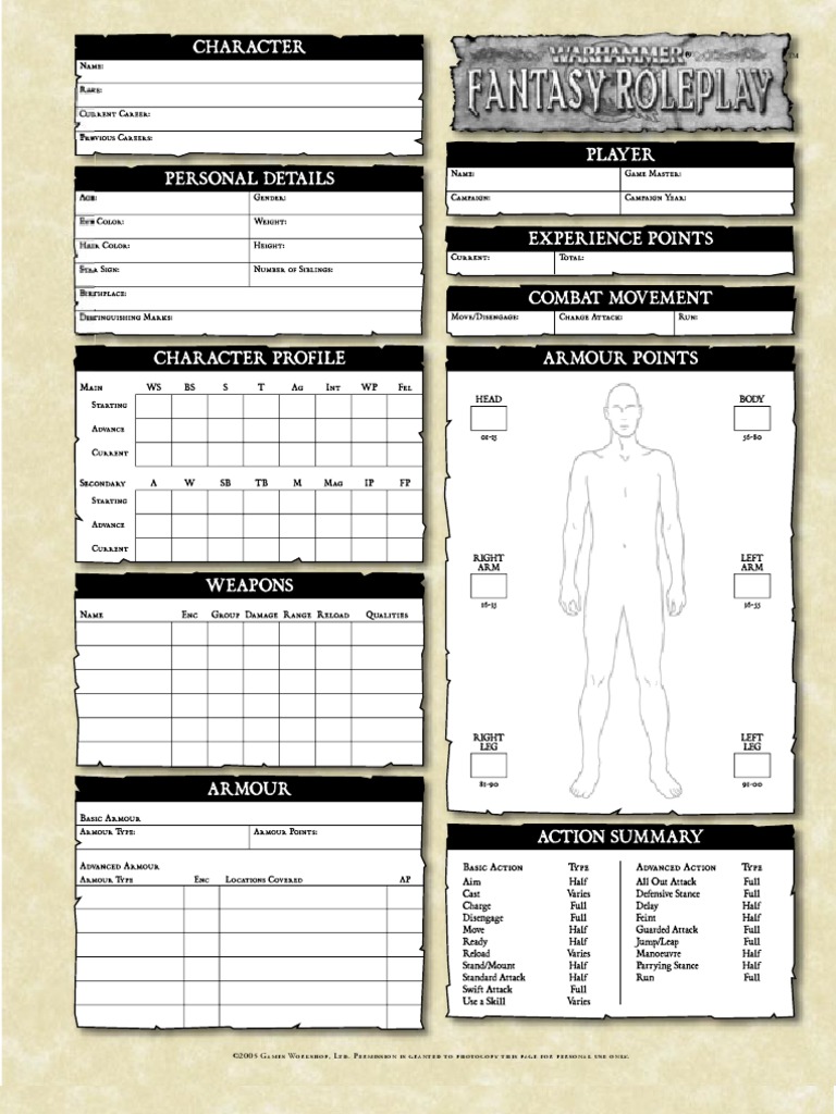 WFRP Character Sheet | PDF