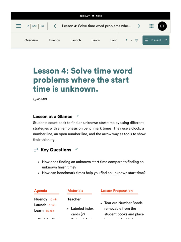 Time Word Problems: Finding Start Times | PDF