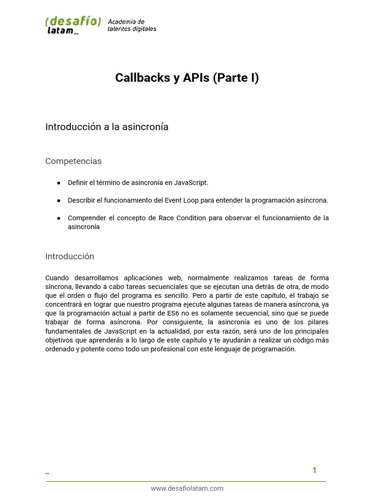 Lectura - Callbacks y APIs (Parte I) | PDF | Devolución de llamada (programación de computadora ...