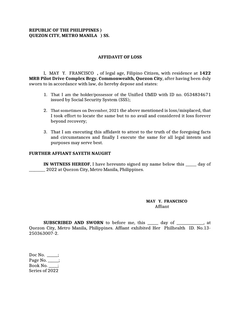 Aff of Loss Umid - Marjun Morales Mondejar | PDF