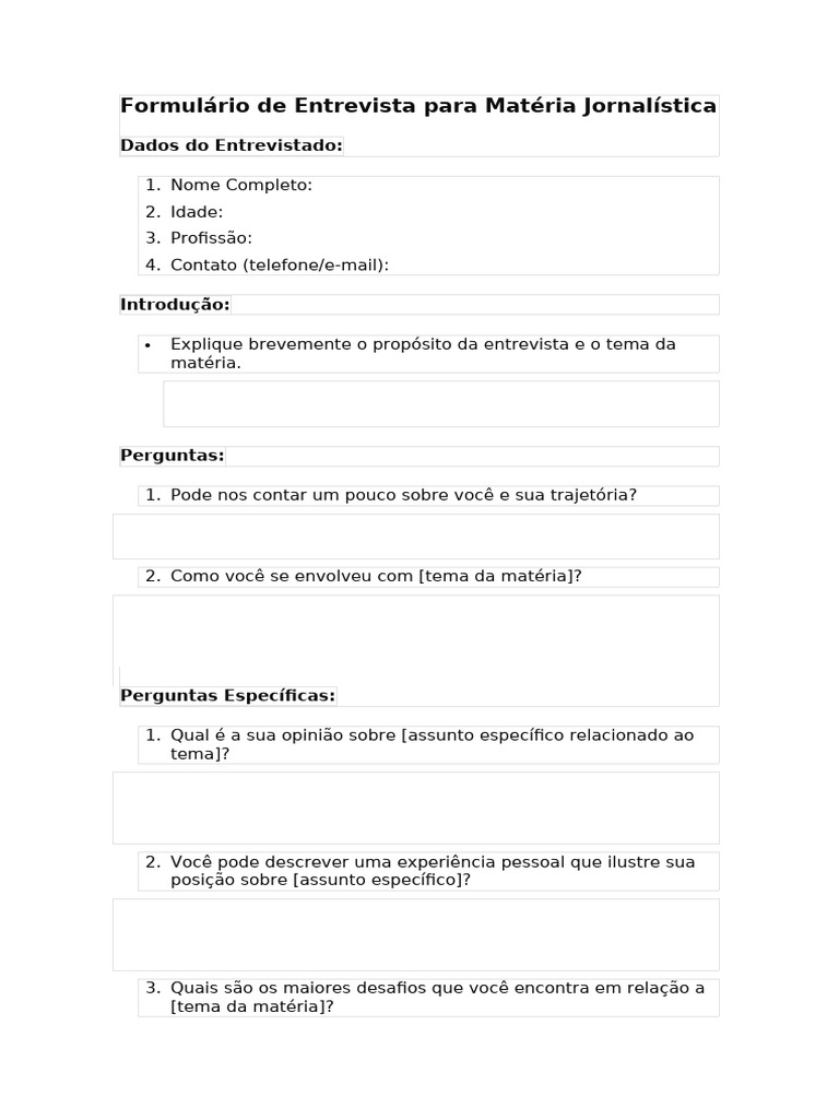 Formulário de Entrevista Jornalística | PDF
