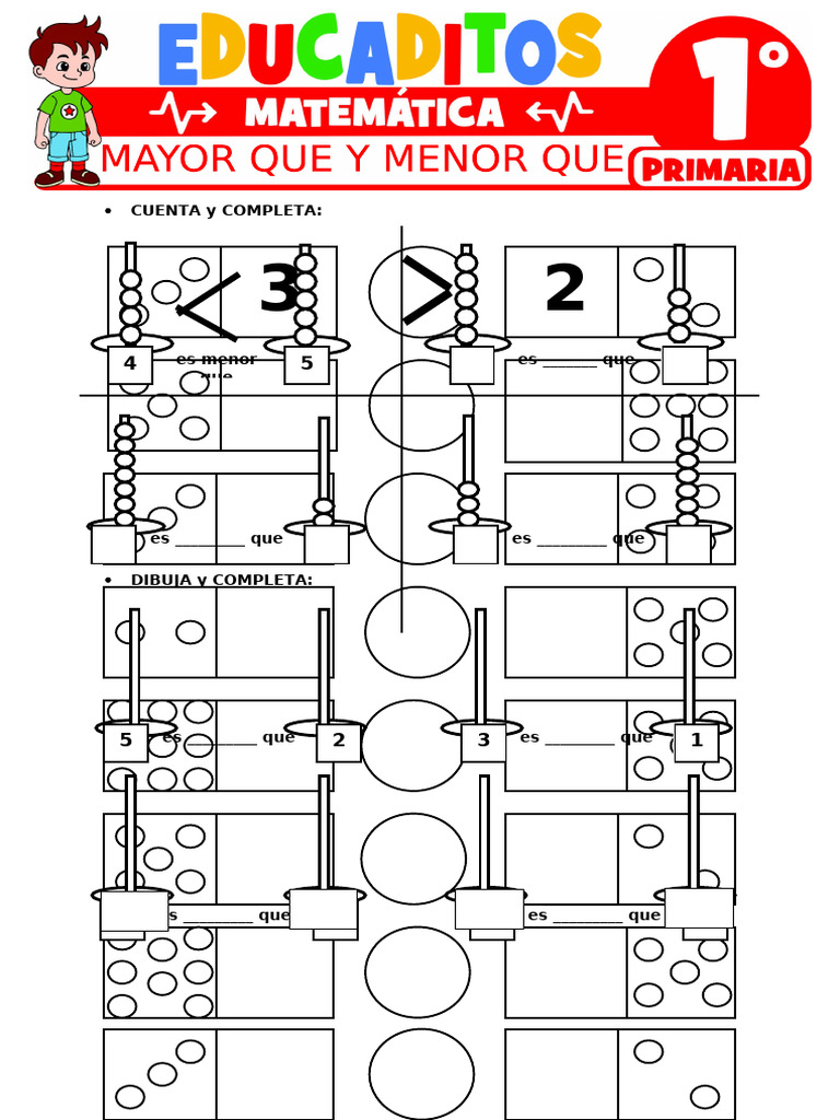 Mayor Que y Menor Que para Primer Grado de Primaria | PDF