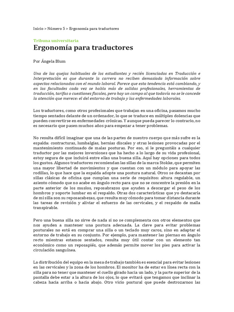Clase 2 - La Linterna Del Traductor - Ergonomía para Traductores | PDF | Traducciones | Teclado