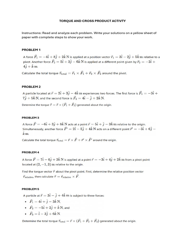 Torque and Cross Product Problems | PDF
