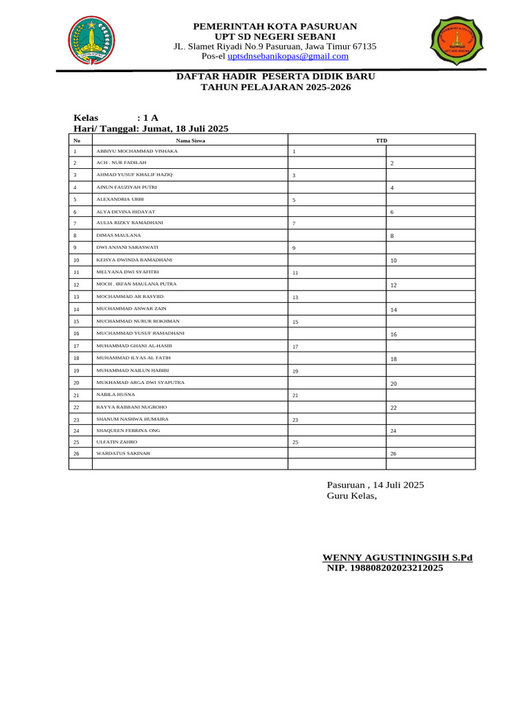 Contoh Absen Rapat Wali Murid 2025 | PDF