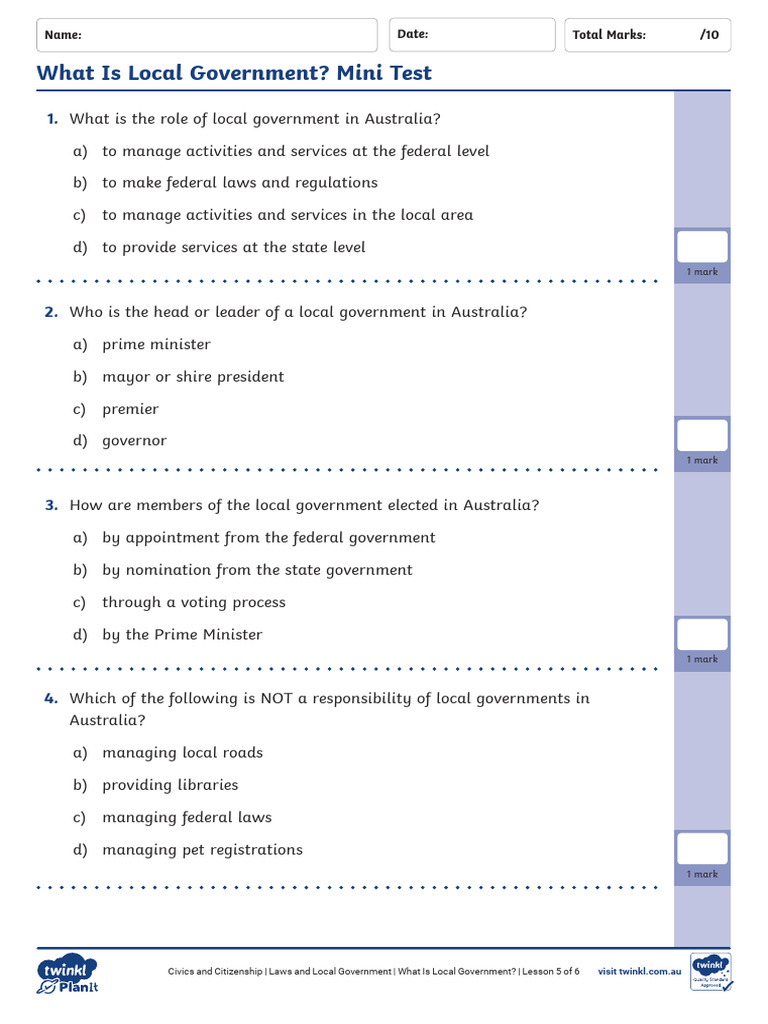 What Is Local Government Mini Test | PDF | Australia | Chess Openings