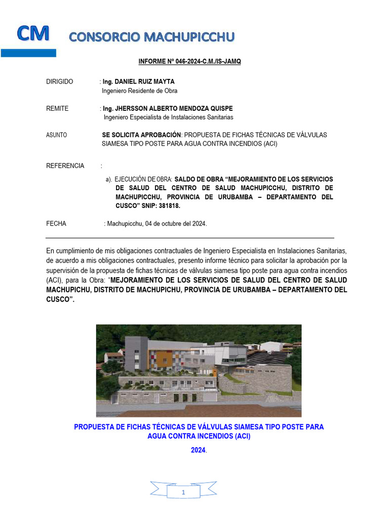 Informe - # - 46-2024 - Propuesta Valvula Siamesa Tipo Poste | PDF ...
