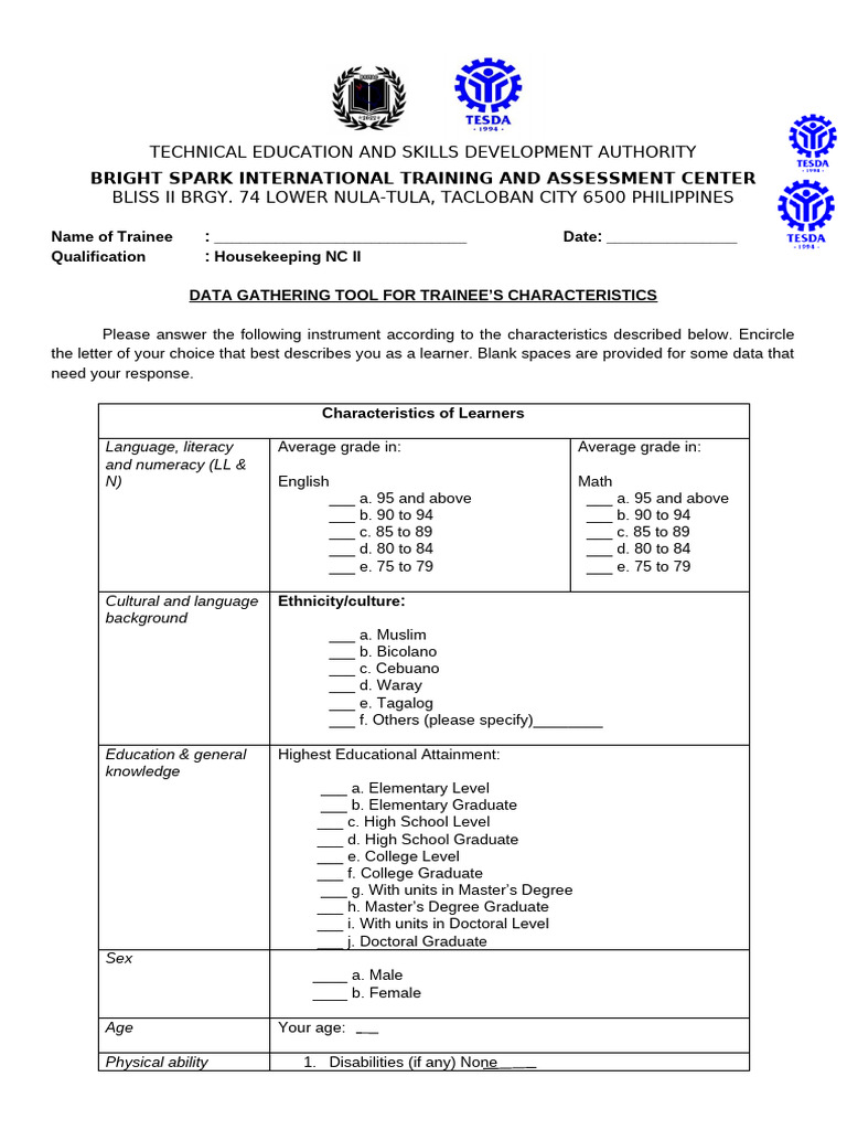 self-assessment check and data gathering HSK | PDF | Learning Styles ...