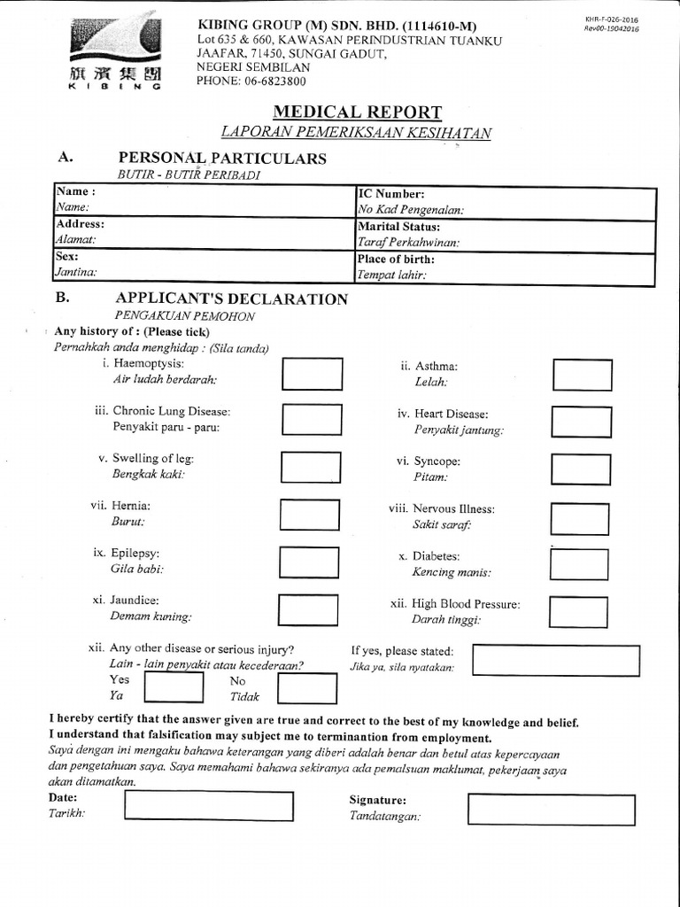 Form Medical Check Up | PDF