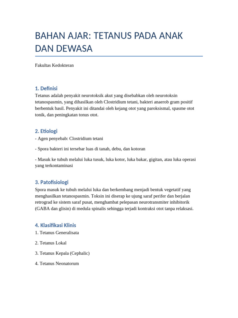 Bahan Ajar Tetanus | PDF