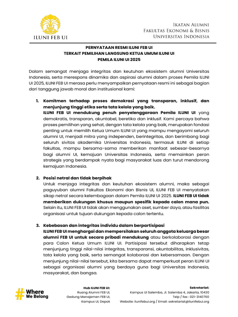 Pernyataan Resmi Pemila ILUNI UI 2025 | PDF