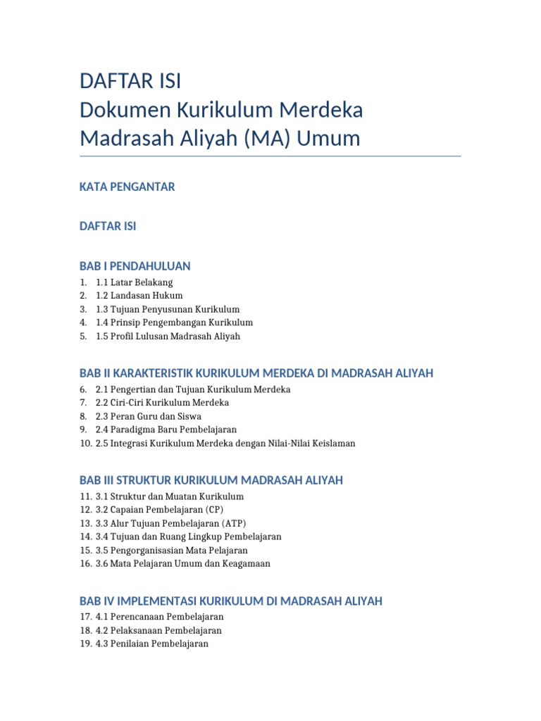 Struktur Kurikulum Merdeka MA | PDF
