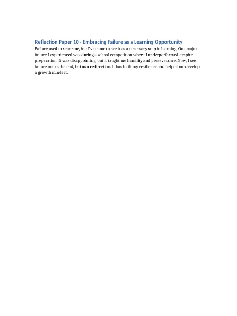 Reflection Paper 10 - Embracing Failure As A Learning Opportunity | PDF