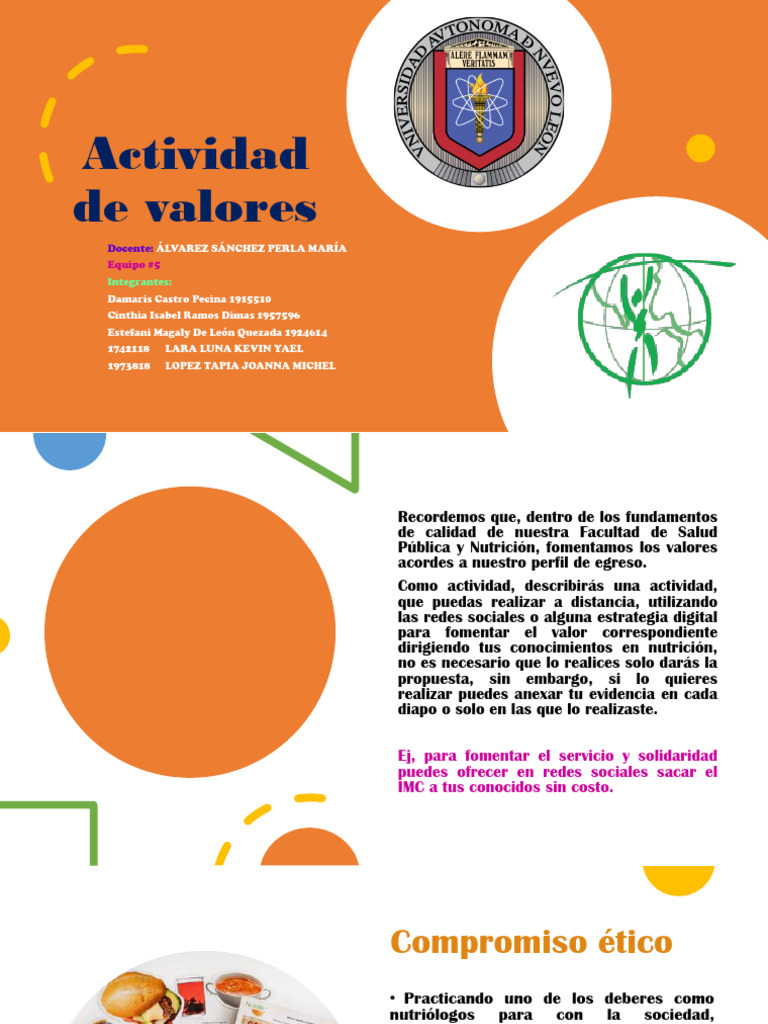Actividad de Valores Eq5 | PDF | Nutrición | Dieta y nutrición