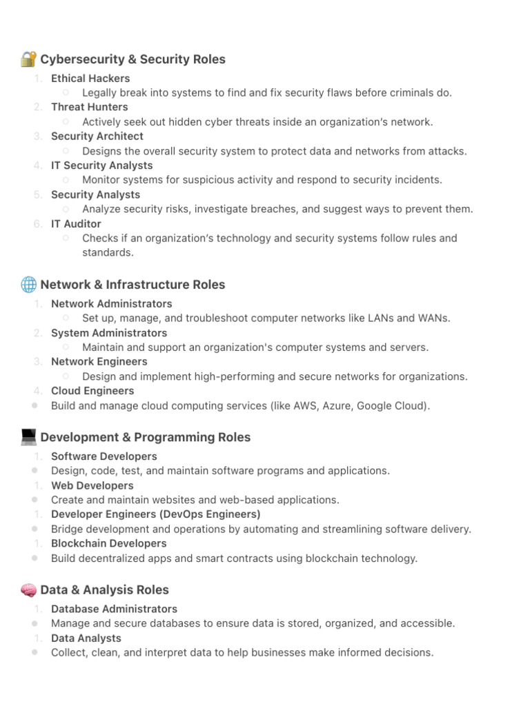 Cybersecurity and IT Job Roles Guide | PDF | Security | Computer Security