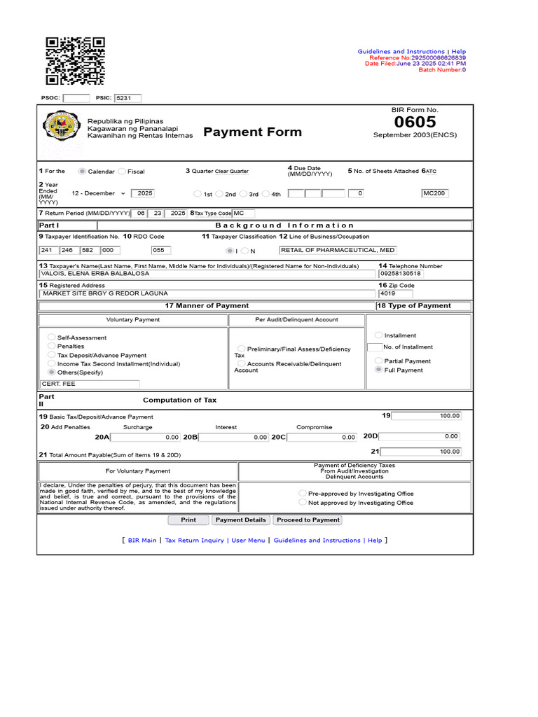 0605-FORM | PDF | Taxes | Payments