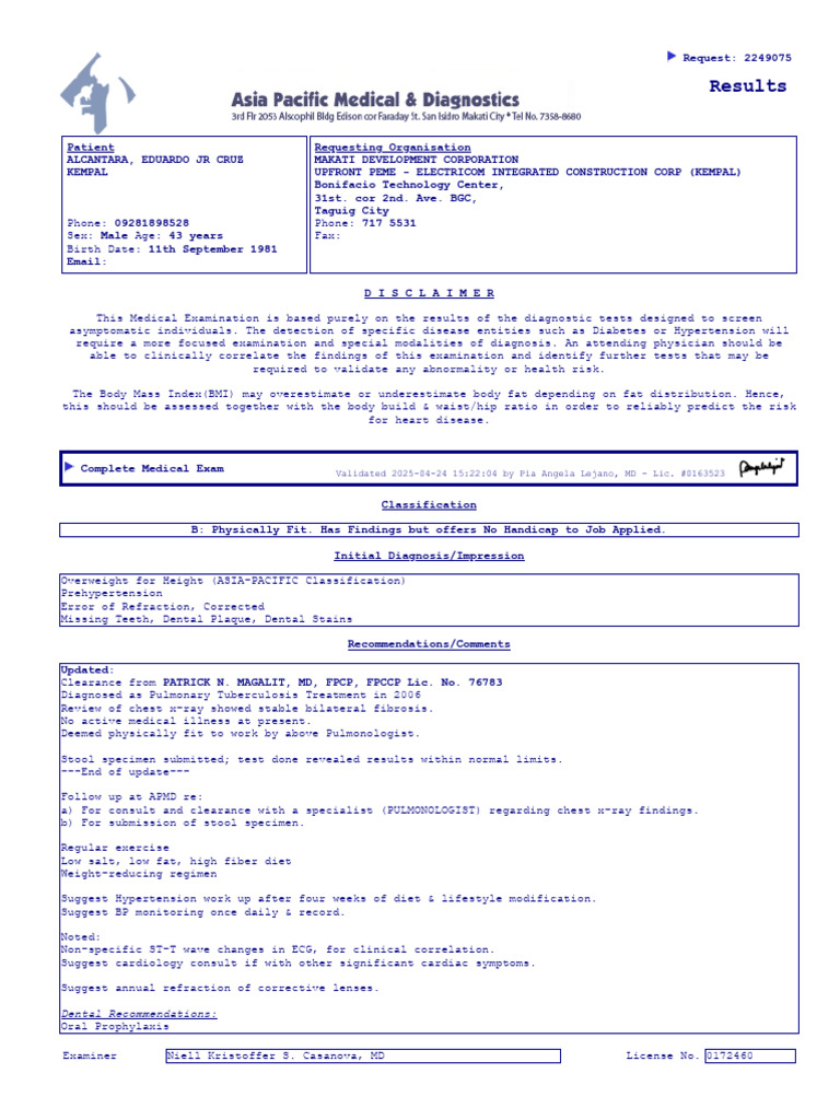 Asia Pacific Medical & Diagnostics Results - ALCANTARA | PDF | Physical ...
