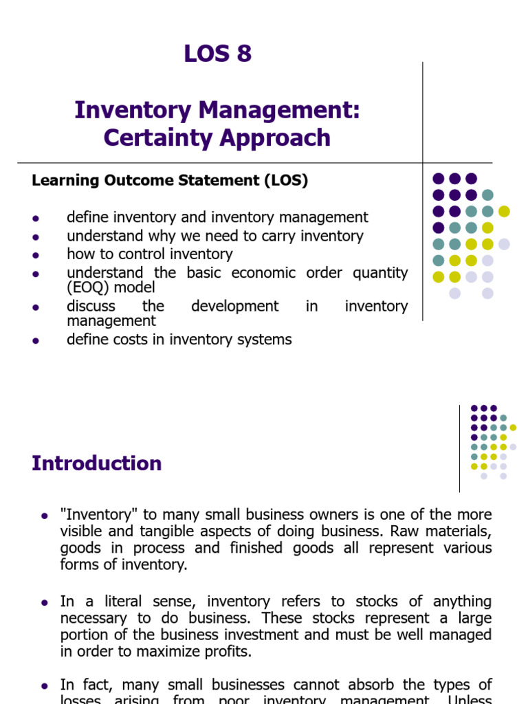 Inventory Management Overview: LOS 8 | PDF | Inventory | Business